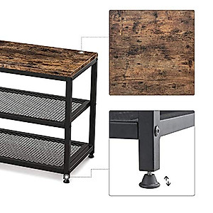 Ballucci Shoe Rack Bench, 3-Tier Shoe Rack, Entryway Shoe Organizer with Seat, Metal Storage Shelves for Hallway, Living Room, Mudroom - Rustic Brown