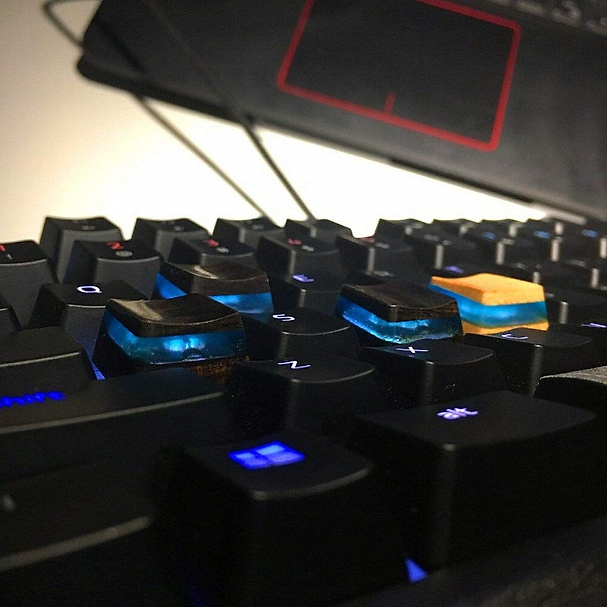Handmade R4/ECS Keycap Resin Solid Wood Shine Through Backlit Key Cap OEM Profile for Cherry MX Mechanical Keyboard Gaming Replacement (Ebony)