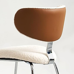 GrandNoor Modern Boucle Dining Chairs Set of 2,Faux Leather Kitchen & Dining Room Chairs,Curved Backrest Upholstered Dining Chairs with Metal Legs, White