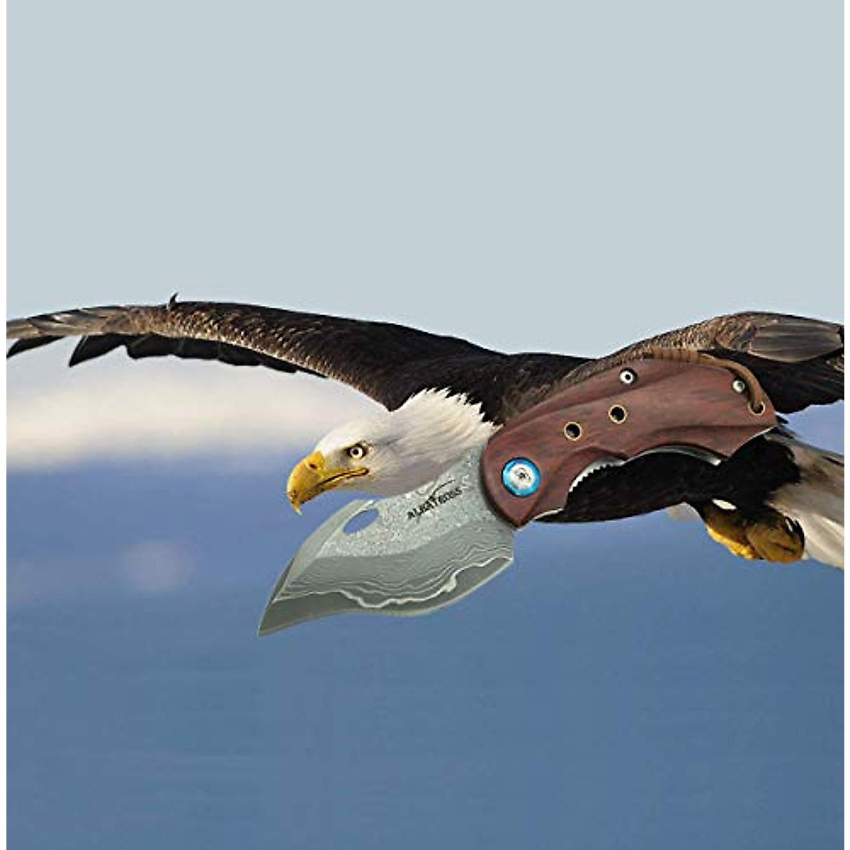 ALBATROSS HGDK003 Sharp Damascus Folding Pocket Knife with Liner Lock, Yellow Sandalwood Handle, 6-INCH, Gifts/Collections