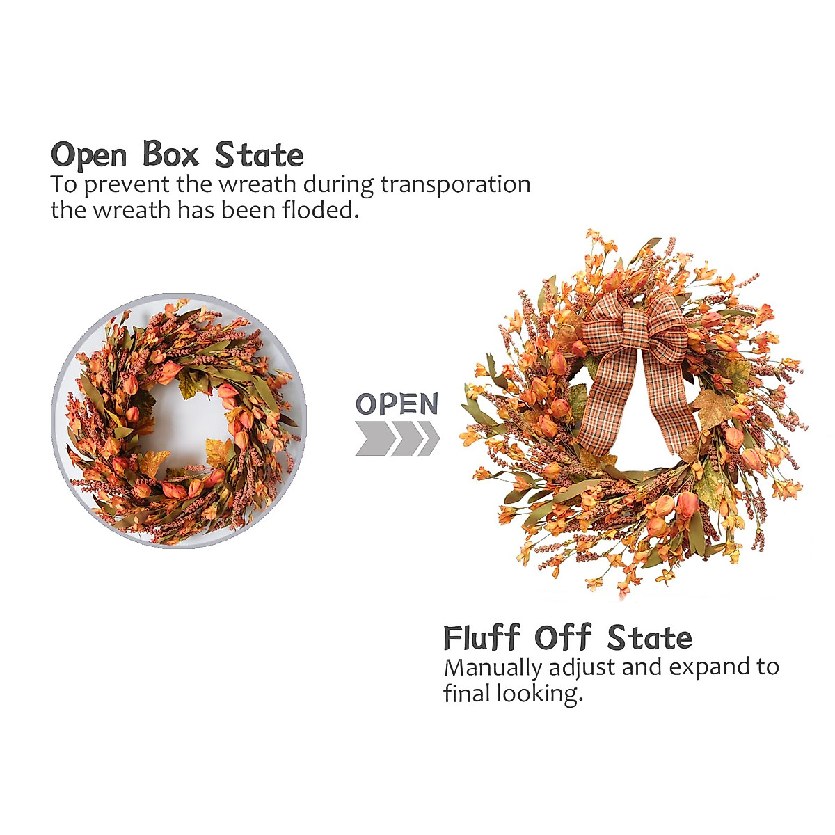 Idyllic 18 Inches Artificial Fall Wreath, Autumn Wreath with Berries & Leaves, Thanksgiving Harvest Front Door Wreath for Home Farmhouse Halloween Thanksgiving Day Festival Celebration Decor