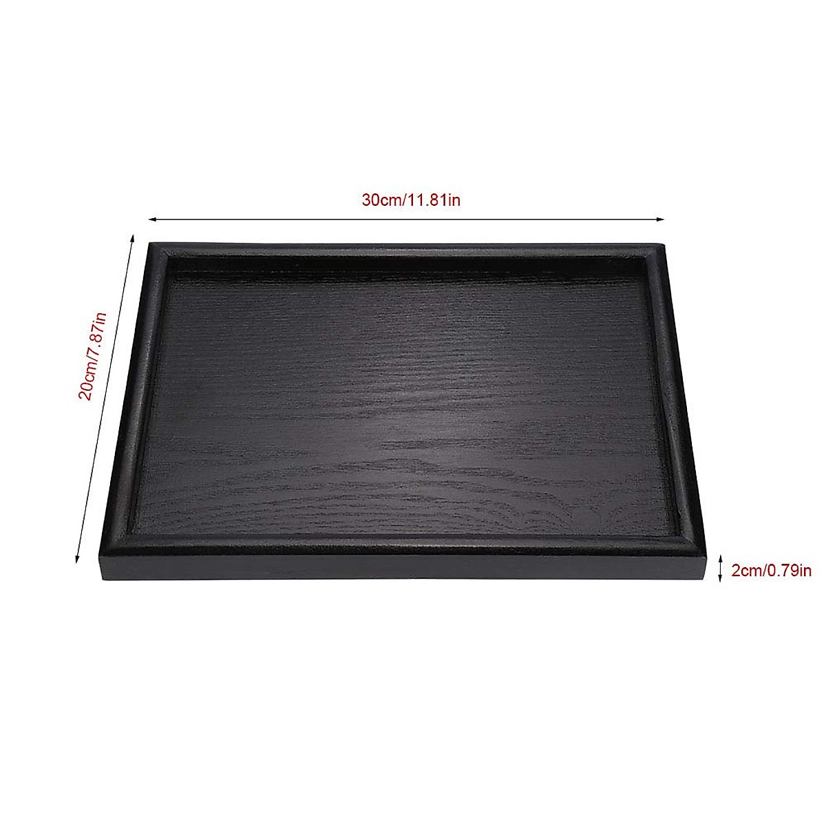 Solid Wood Serving Tray Rectangle Non-Slip Tea Coffee Snack Plate Food Meals Serving Tray with Raised Edges for Home Kitchen Restaurant(11.81x7.87x0.79, Black)