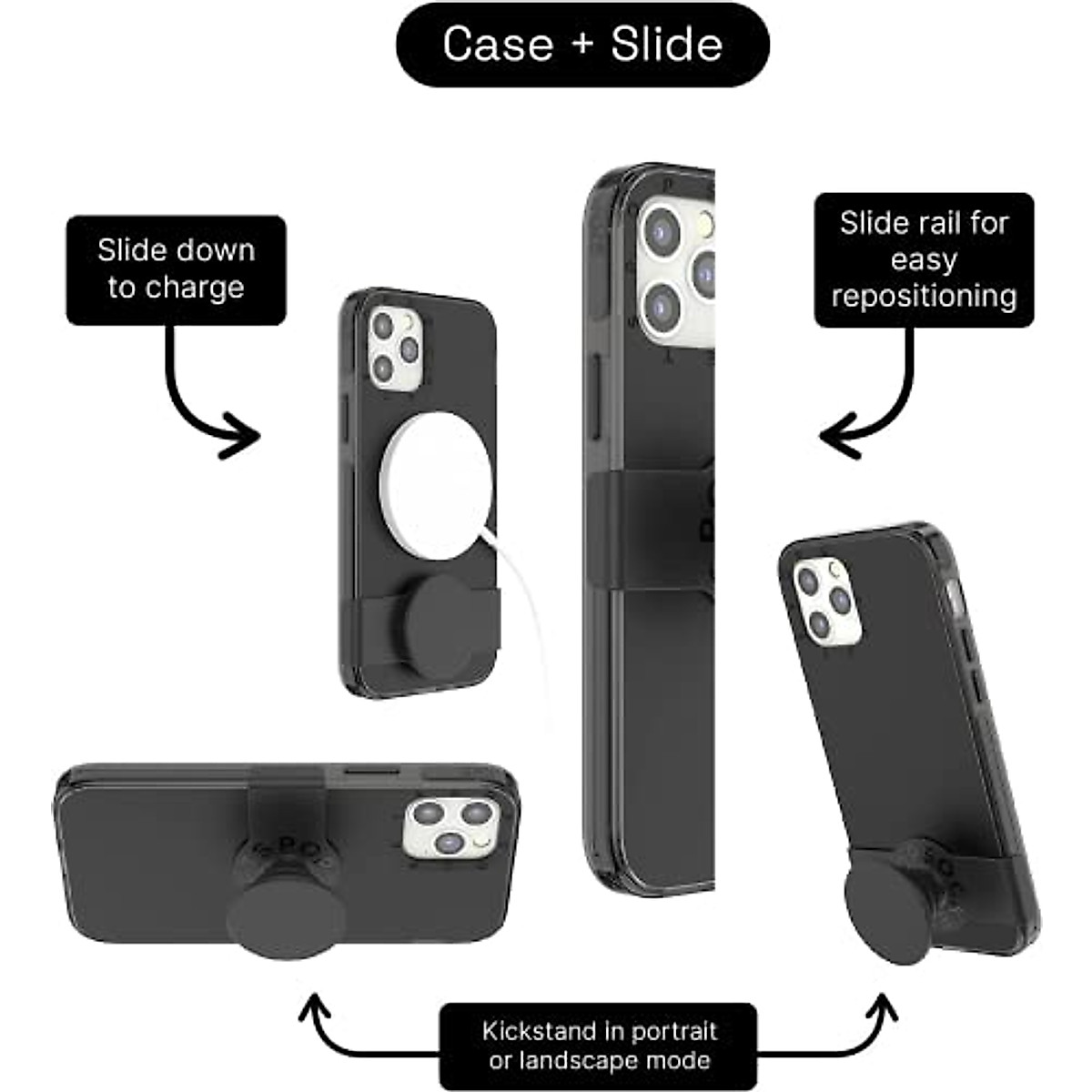 PopSockets iPhone 12/12 Pro Case with Repositionable Slide Grip and Compatible with MagSafe - Black