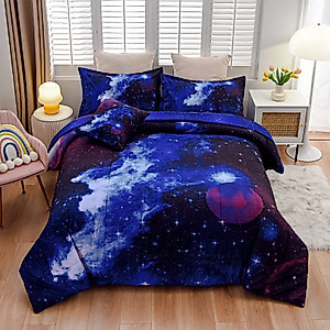 A Nice Night Galaxy 6Pcs Bedding Sets Outer Space Comforter Bed in a Bag 3D Printed Quilt,for Children Boy Girl Teen Kids,Twin 6Pcs