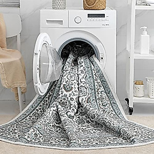 Aelenmu Area Rug Living Room Rugs: 3x5 Small Washable Non-Slip Stain Resistant Rug with Anti Slip Rubber Backing for Bedroom Dining Room Nursery Under Kitchen Table Home Office - Green