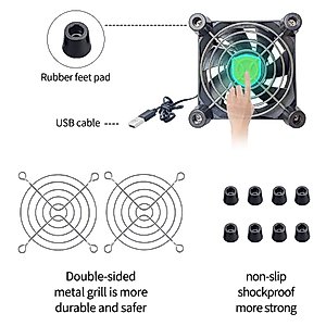 USB Computer Fan Electronics Cooling Fan DC 5V 80mm Computer Fan USB Cooling Fan for Computer Case CPU Routers Receiver Cabinets Cooling (2 Pack)