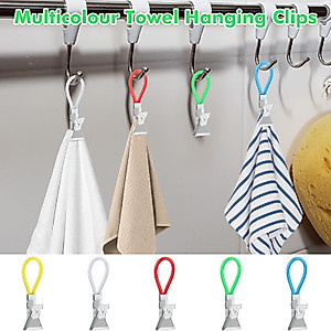 Yuanchu 20 Pcs Tea Towel Clips, Kitchen Towels Clips Metal Hanging Towel Clips with Hanging Loop Cloth Hook Clip Hangers Colourful for Home Kitchen Bathroom Cupboards Hanging Towels