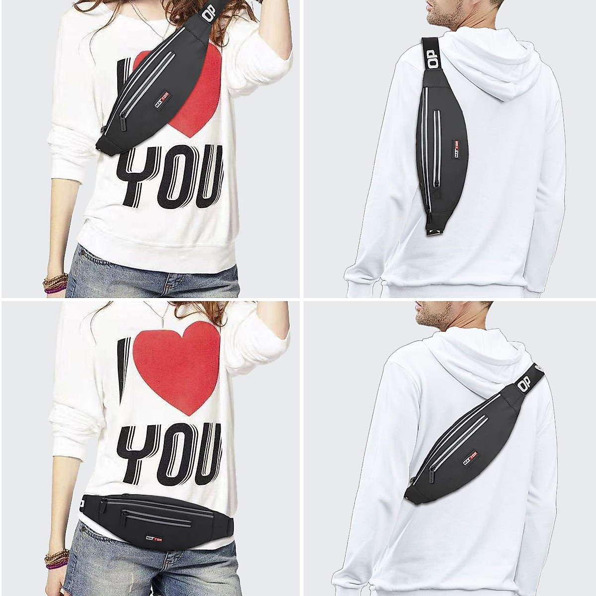 MAXTOP Slim Fanny Packs for Women Men with Water-Resistant PU Leather Waist Pack Belt Bag for Biking Running Jogging Traveling Outdoors Workout Cycling Fitness and Hiking (Black)