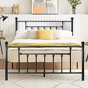 VECELO Full Size Metal Platform Bed Frame with Headboard and Footboard, Heavy Duty Slat Support/No Box Spring Needed Mattress Foundation/Underbed Storage Space, Victorian Style, Black