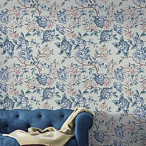 KAMTAIVOY Peel and Stick Wallpaper Blue Floral Contact Paper Removable Self-Adhesive Waterproof Flower Wallpaper Wall Mural Decoration 15.71inch x 118.1inch for livingroom Bedroom Wallpaper