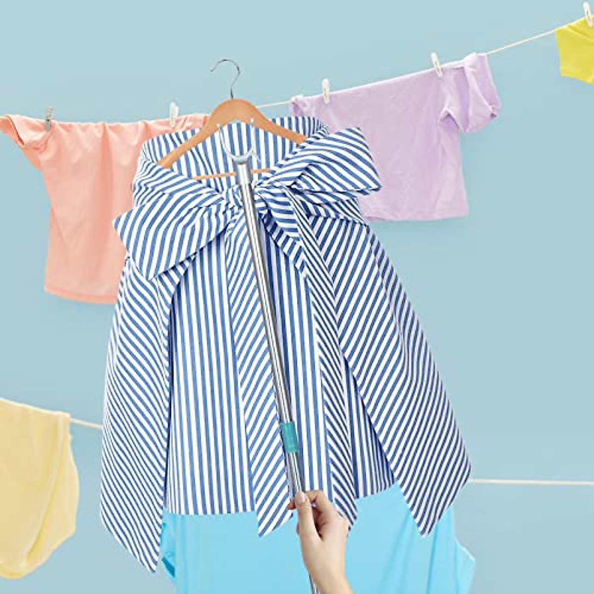 Veemoon Poles Dark for Drying Hanging Green Clo Hook: Shelf Balcony Extendable Home Ceiling Wardrobe Stainless Picking Extended Utility Clothes Telescoping with Stick: Clothing Outdoor