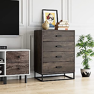 URKNO Chest of Drawers, Wood 4 Drawer Dresser for Bedroom, Nightstand for Bedroom, Living Room, Entryway, Closet, Easy Assembly, Dark Brown