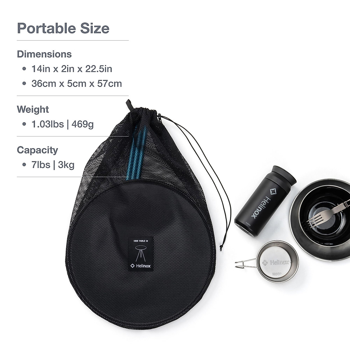 Helinox Packable Side Table for Camping, Backpacking, Picnics, and The Beach, Medium - 14 Inch, Black