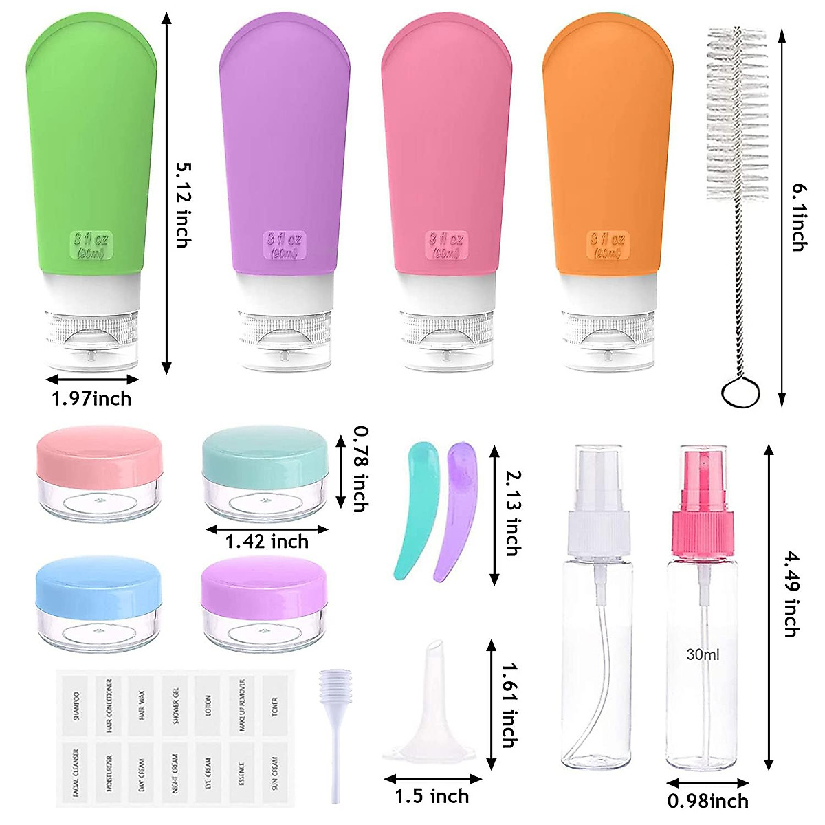 GOFLORDEN 16 Pack Travel Bottles Set for Toiletries, TSA Approved Travel Size Containers, Leak Proof Silicone Squeezable Travel Bottles 2oz 3oz for Shampoo Conditioner Lotion Body Wash (BPA Free)