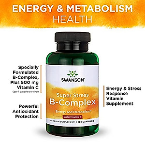Swanson Vitamin B-Complex w/ Vitamin C - Natural Supplement Promoting Stress Relief, Energy Support & Aiding Immune Health - May Support Metabolism & Nervous Health - (100 Capsules)