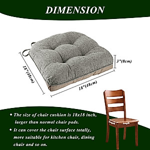 FlyGulls Non Slip Chair Cushions for Dining Chairs Set of 4 Kitchen Chair Cushions 18"x18"x3" Turfted Chair Pads Comfortable and Soft Seat Cushion with Ties, Light Grey