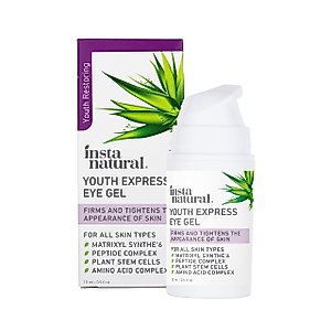 InstaNatural Youth Express Eye Gel, Natural Anti Aging Eye Cream, with Jojoba Oil, Amino Acids and Peptides, Hydrating & Brightening Under Eye Cream for Dark Circles, Softens Lines & Wrinkles