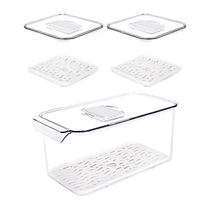 3 Pcs Fruit Fresh Keeper Vegetable Storage Containers Set Fresh Produce Saver with Lids and Vents,Stackable Salad Lettuce Keeper for Refrigerator or Easy Carry,BPA-free Stay Fresh Containers,5.7L&1.7L&1.7L