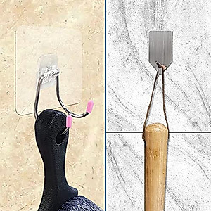 16 Pieces Self Adhesive Wall Hooks, FineGood 8 Transparent Dual Heavy Duty Hooks and 8 Stainless Steel Seamless Hooks, for Kitchen Bathroom Waterproof Self Adhesive Wall Hooks