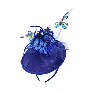 Gionforsy Butterfly Fascinator Hat Feather Derby Tea Party Hat Monarch Butterfly Headband Fascinators for Wedding (Blue)