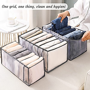 Aposemo Clothes Organizer Drawers Wardrobe Compartment Separation Underwear Portable 7 Grids Storage Box Mesh Washable (2 Pcs Grey Small+Grey Large)