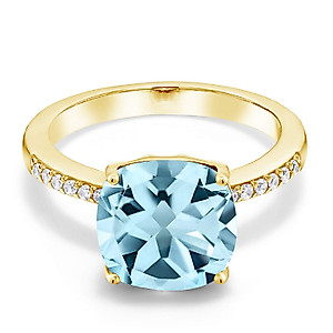 Gem Stone King 18K Yellow Gold Plated Silver 10MM Cushion Gemstone Birthstone Engagement Ring | Wedding Anniversary Promise Ring For Women | Available In Size 5, 6, 7, 8, 9