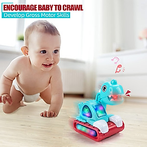 UNIH Baby Toys for 1 Year Old Boy Girl, Musical Dinosaur Car Crawling Developmental Toys with Sounds and Lights Infant Toys for 6 to 12-18 Months