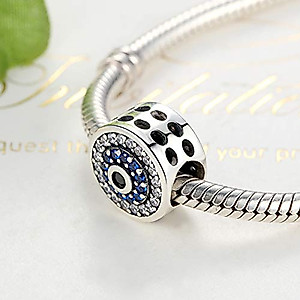 MEITAIHE Evil Eye Charms Authentic 925 Sterling Silver Fit Pandora Charms Bracelets,Blue Eyes Hand Beads Home Family Heart Love Spacer Charms Beads for Bracelet or Necklace