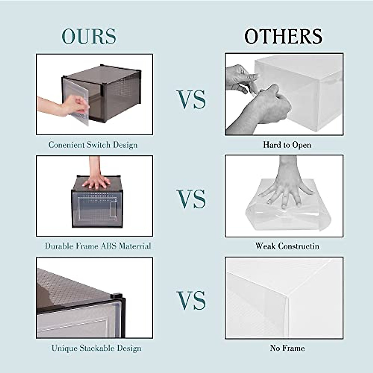 WAYTRIM Stackable Sneaker Storage Shoe Box, 8 Pack Foldable Shoe Box Clear Plastic Storage shoe drawers Shoe Container Drop Front Sneaker Organizer for Women Size 11 Sneaker Rack for Men,Black