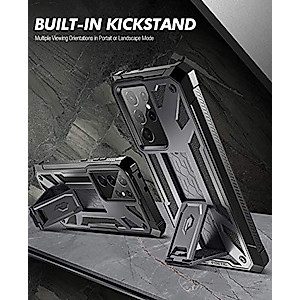 Poetic Spartan Case for Samsung Galaxy S21 Ultra 5G 6.8 inch, Built-in Screen Protector Work with Fingerprint ID, Full Body Rugged Shockproof Protective Cover Case with Kickstand, Metallic Gun Metal