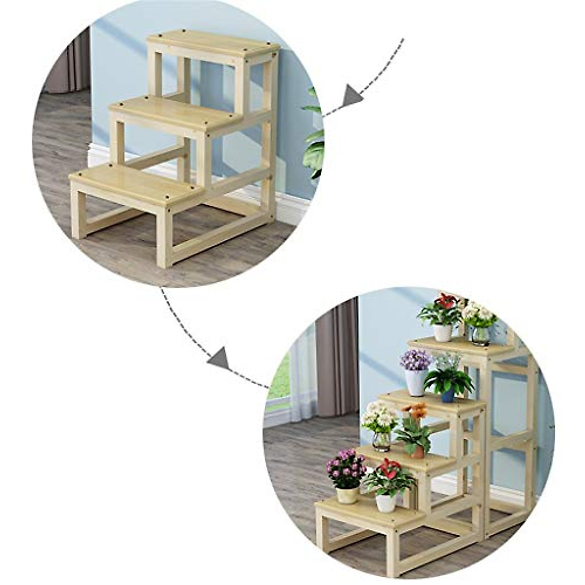 Step Stool Solid Wood Ladders, Second Floor Ladder Stool Three-Storey Ladder Frame Solid Wood Material Clear Wood Grain Styles Household Ladder/50 X 44 X 40Cm
