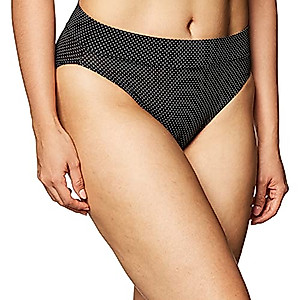Warner's Women's No Pinching No Problems Dig-Free Comfort Waist Microfiber Hi-Cut 5138J, Black/White Pin Dot Print, Large