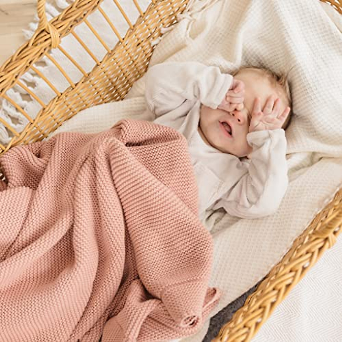 Natemia Knitted Baby Receiving Blanket, Ultra Soft Organic Cotton 30”x 40” Stroller and Nap Time Toddler Blanket