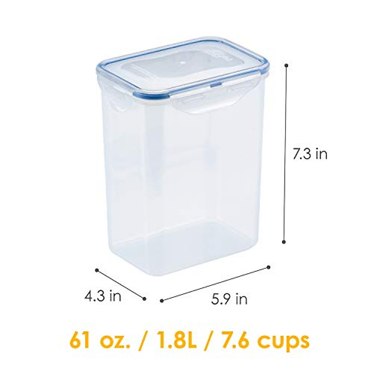 LocknLock Easy Essentials Airtight Rectangular Tall Food Storage Container 7.61 Cup, 4 Piece, Clear