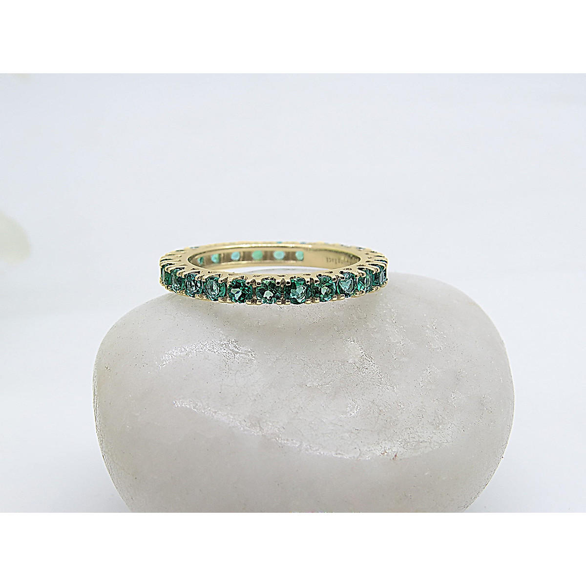 Dazzlingrock Collection Round Lab Created Emerald Ladies Full Eternity Wedding Stackable Ring Band | 14K Yellow Gold, Size 6