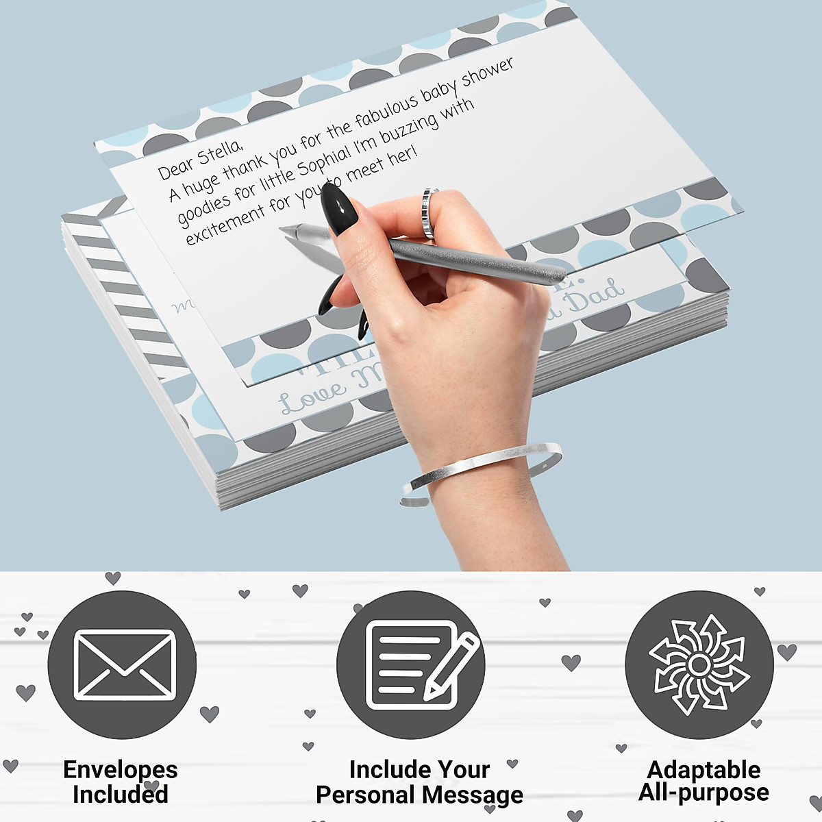 Paper Clever Party Blue Elephant Baby Shower Thank You Cards with Envelopes Blank Notes Prefilled Message Boys Personalize for Registry Gifts Cute Jungle Animal Set 4x6, 15 Pack Printed