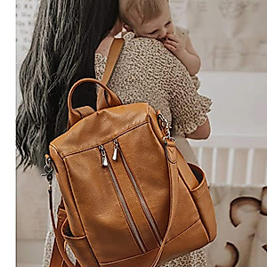 S-ZONE Genuine Leather Backpack Purse for Women Fashion Anti-theft Rucksack Ladies Shoulder Bag Medium