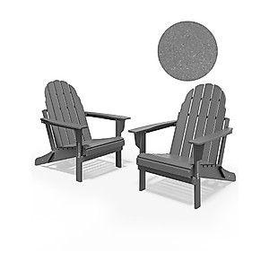 Folding Adirondack Chair - Durable HDPE Poly Lumber All-Weather Resistant, Foldable Oversized Balcony Porch Patio Outdoor Chair for Lawn, Backyard, Deck, Garden, Camping - Easy Installation, Gray