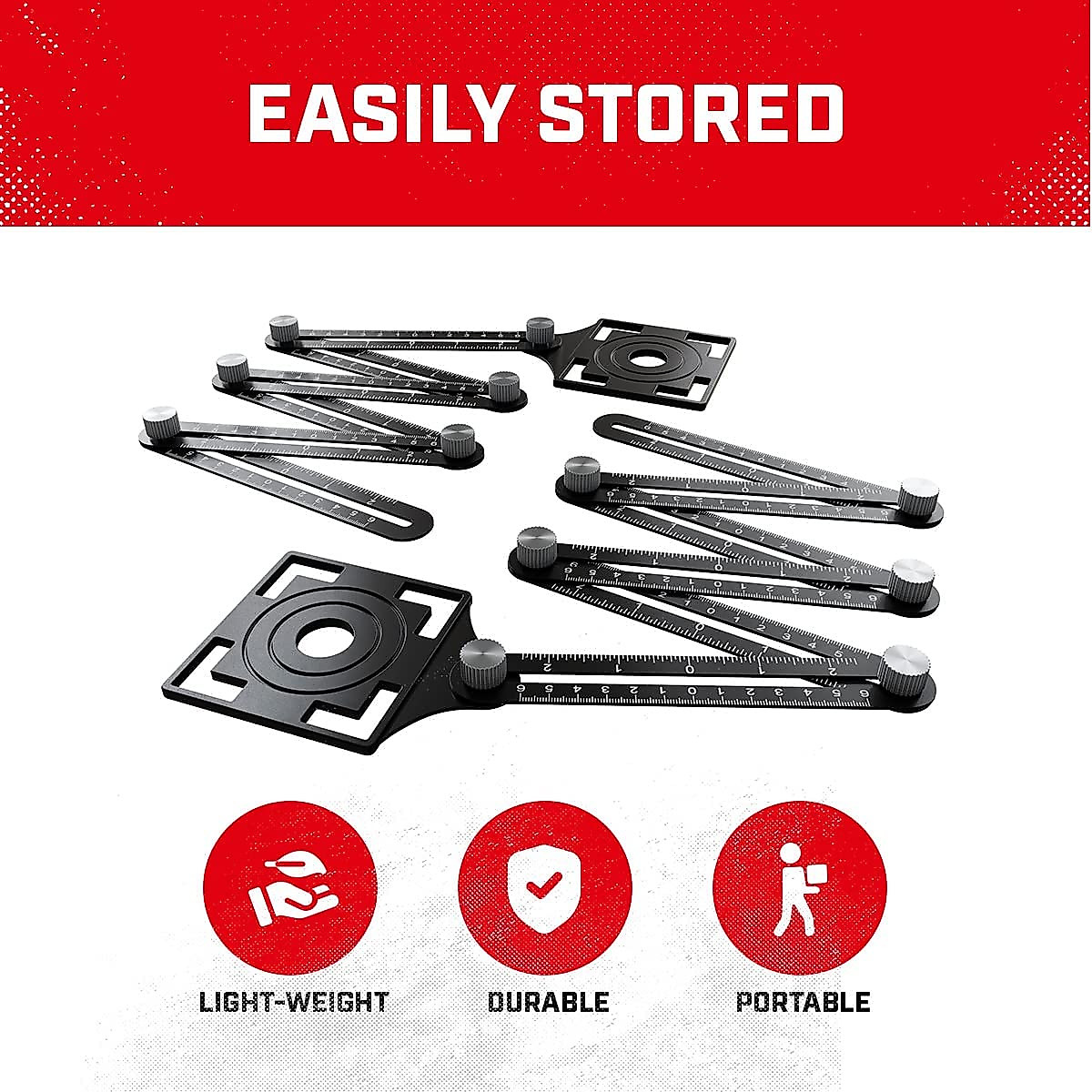 GT ESSENTIALS 2-Pack Multi Angle Measuring Ruler & Drill Hole Locator | Two 6-Sided Combinable to 12-Sided Tool with Adjustable Tile Punch Locators for Precision Woodworking, Tilework, & Construction