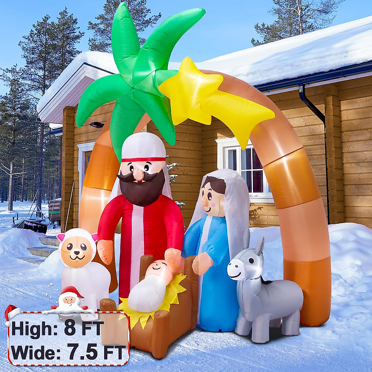 COOBILY 8FT Christmas Inflatables Decorations Nativity Scene, Bright LED Lights Jesus Blow up Christmas Decorations with Star of Bethlehem Archway for Indoor Outdoor Christmas Yard Decor, Brown