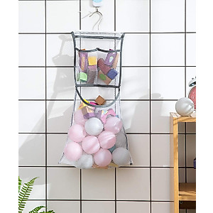 ALYER Hanging Bath Toy Bag,Mesh Nursery Organizer for Clothing Diapers Toys (White)