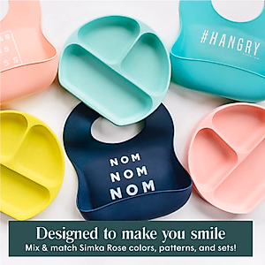 Simka Rose Silicone Bibs for Babies - Toddlers High Chair Dining Table and Restaurants - Silicone Baby Bibs with food catcher Adjustable Soft Catch all Bib with Pouch Baby Led Weaning for Boys & Girls