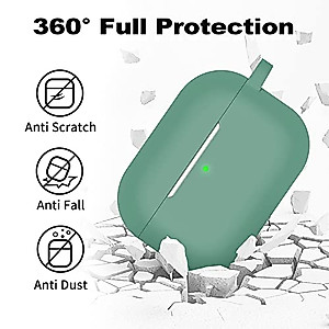 Tandoler Compatible with Airpods Pro 2 Case, Soft Silicone Skin Cover Shock-Absorbing Protective Cases with Keychain Compatible for AirPod Pro 2nd Generation [Front LED Visible]，Pine Green