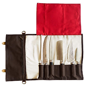 Chef's Knife Roll Bag | Extra Thick, Heavy Duty, Durable Waxed Canvas w/Cotton Liner | Stores 8 Knives plus Zipper Pocket | Portable Chef Knife Case with Leather Shoulder Strap | Knives Not Included