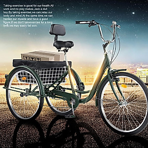 TUOKE Adult Trikes 24 inch Wheels Low Step-Through with Cargo Basket/Full Assembly Tool，Adult Tricycles Three Wheel Trike Bike Cruiser 7 Speed, Suitable for Women, Men, Seniors