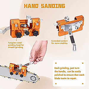 Aepiraza Chainsaw Chain Sharpening Jig, Portable Hand Crank Chainsaw Blade Sharpener with 4 Burr Grindstone Files, Suitable for 4"-22" Chain Saws & Electric Saws, for Lumberjack, Garden Worker