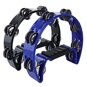 LTGO EOEXN 4 Pack Half Moon Tambourine for Adults Tamborines Musical Instrument Percussion Instruments Tambourine Double Row Plastic Music Rhythm Tambourine for KTV Party（2 Black, 2 Blue）