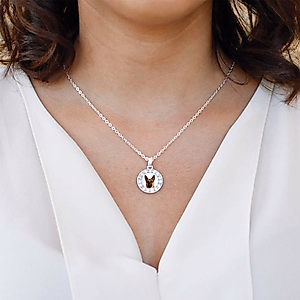Inspired Silver - German Shepherd Face - Silver Necklace for Women - Circle Pendant Chain Necklace Jewelry Gift with Cubic Zirconia - Women's Necklace Charm with Lobster Claw Clasp
