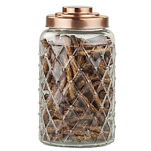 Home Basics Textured Glass Jar with Gleaming Air-Tight Copper Top, Kitchen Glassware Food Beverage Preserving Container, Clear (Large)