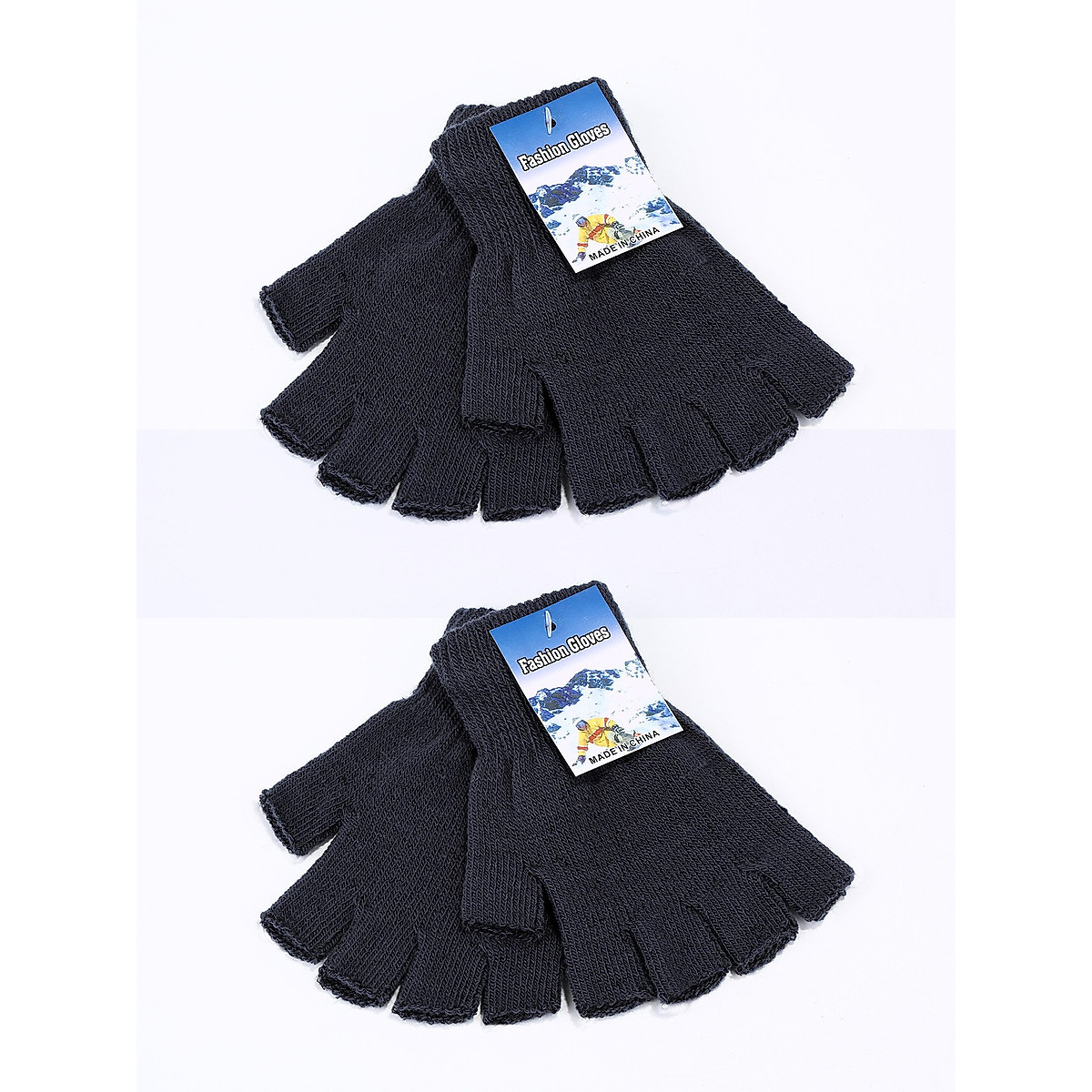 SATINIOR 2 Pair Unisex Half Finger Gloves Winter Stretchy Knit Fingerless Gloves in Common Size
